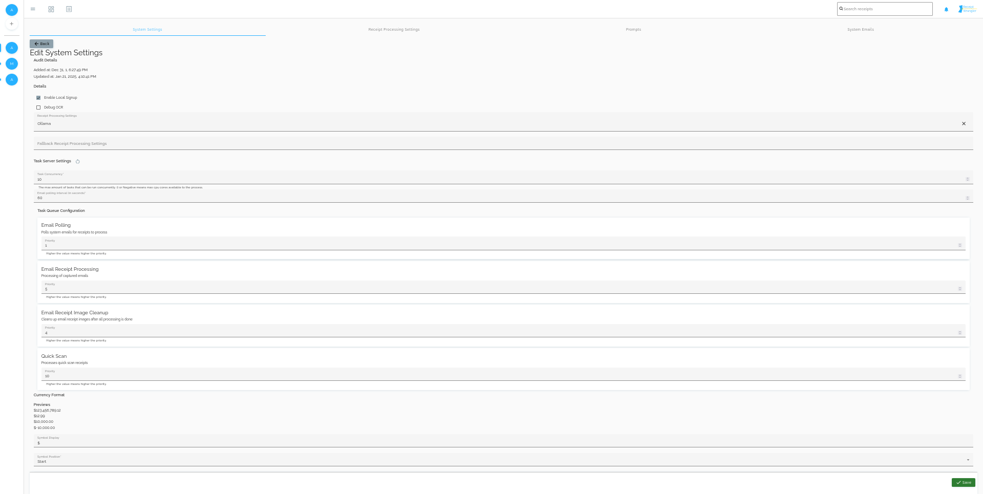 System Settings | Receipt Wrangler